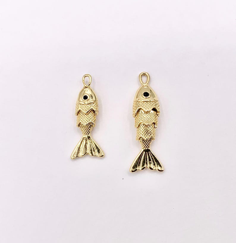 Cute Dangle Fish Charms in 18K Gold Plated Copper Base - Etsy