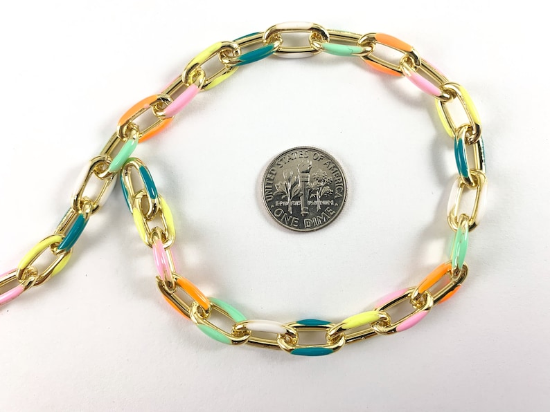 Chunky Thick Colorful Oval Link Chain by the Foot 18K Gold - Etsy