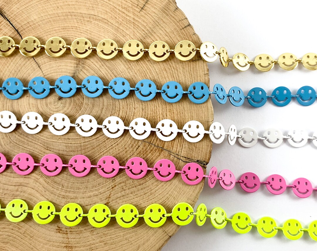 18K Gold Plated and Enamel Plated Copper Smiley Face Chain by the Foot ...