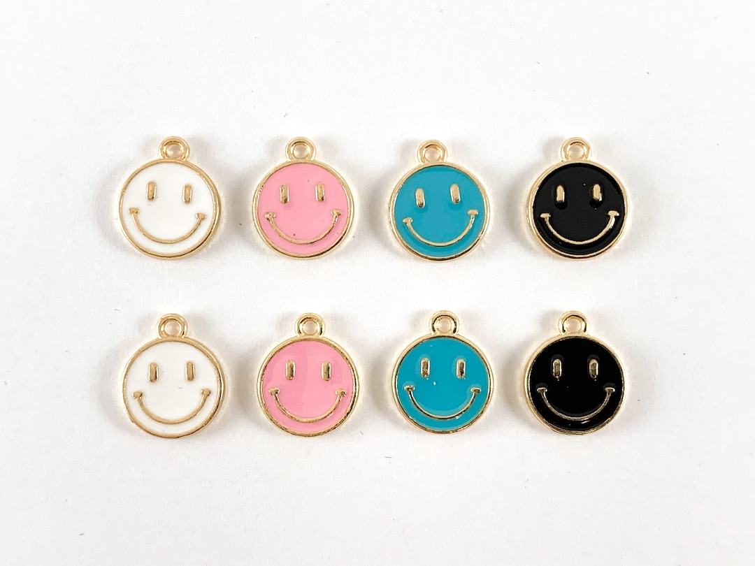 12mm Gold Plated Enamel Double Sided Smiley Face Charm Pendant Over ...