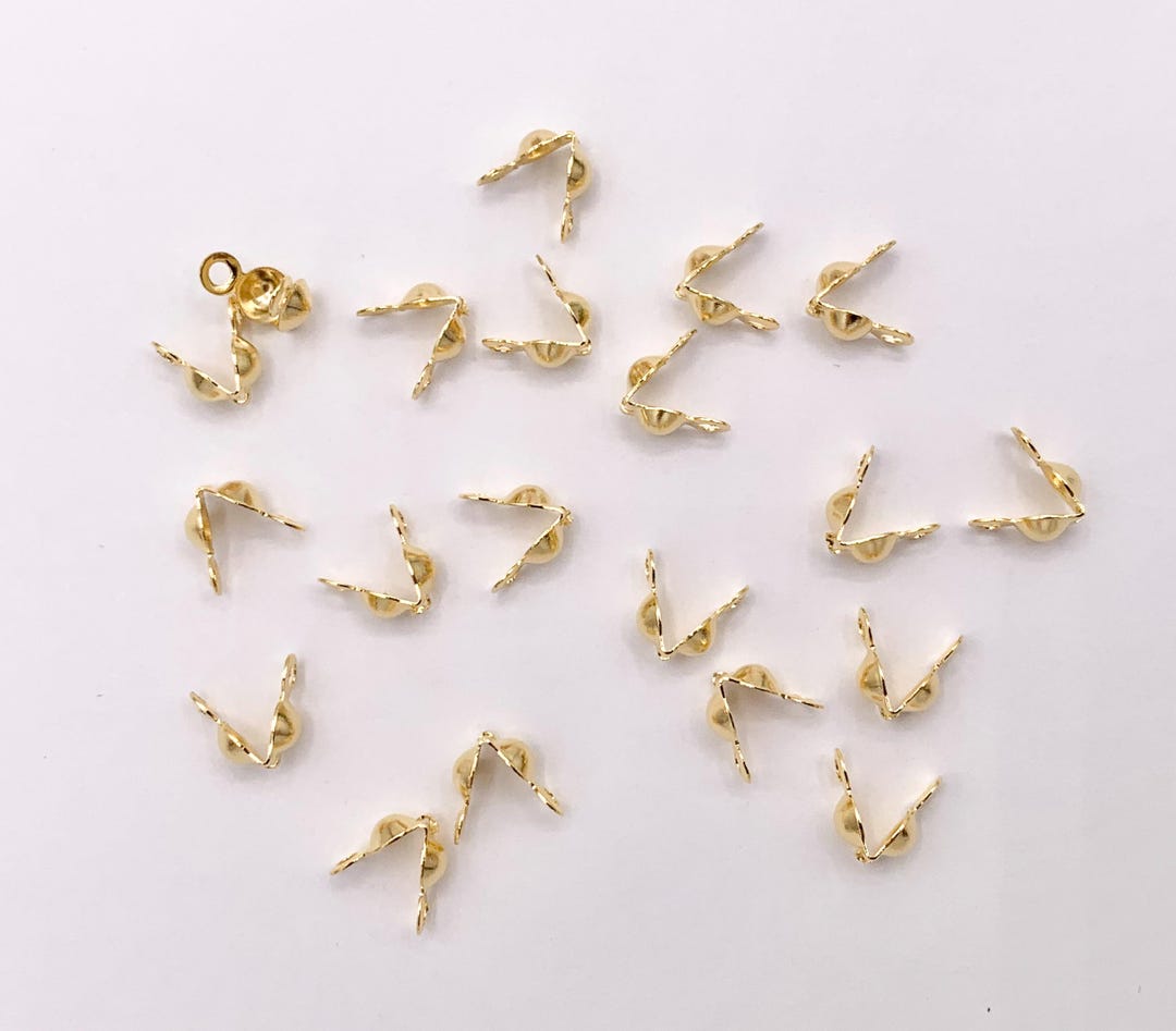 18K Gold Plated Clamshell Crimp Bead Covers Bead Tip End Knot Cover ...