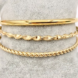8 " Stainless Steel Round Plain and Twisted Roped Close Bangles in 18K ...