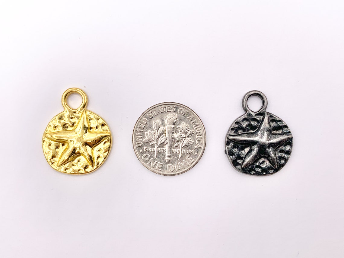16mm Pewter Starfish Carved Circle Pendants One Sided Sealife Coin ...