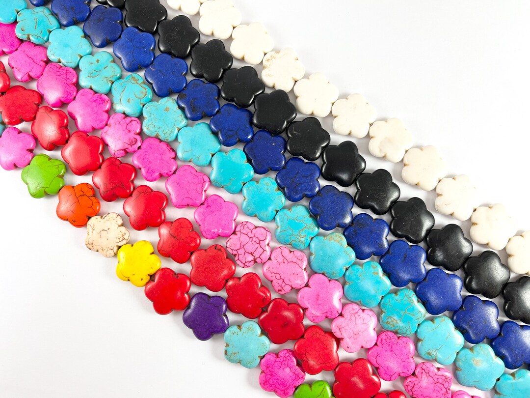 20mm Flower Shape Howlite Puffy Flat Beads | Available in 7 Colors ...