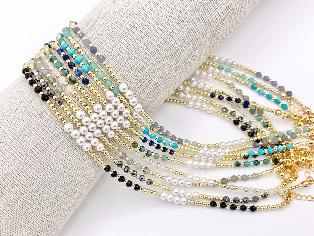 Delicate Assorted Stone Chokers 18K Gold Plated Hematite With Pearls ...