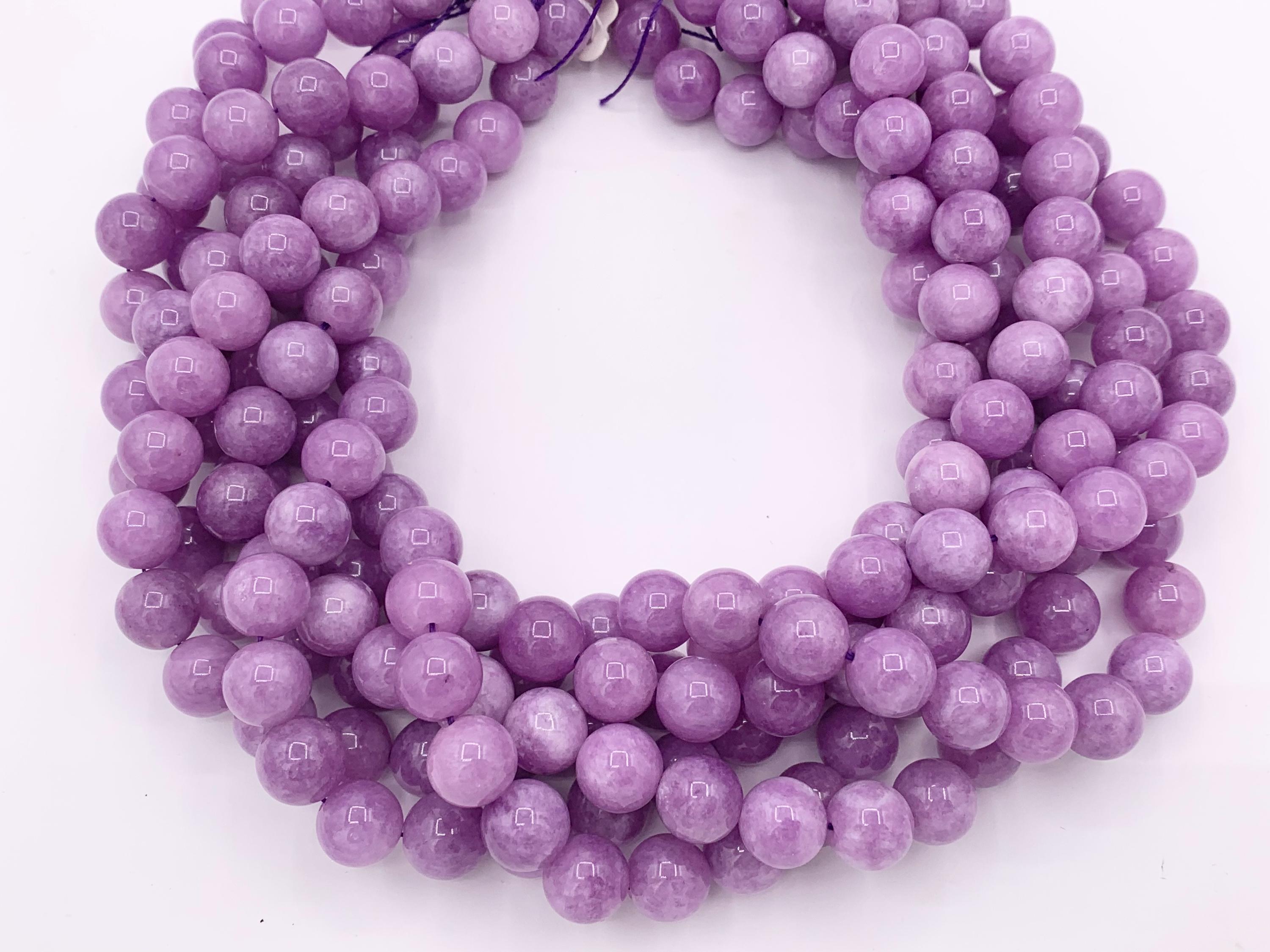 Lilac Purple Dyed Malaysian Jade Round Smooth Shiny Natural Stone Beads ...
