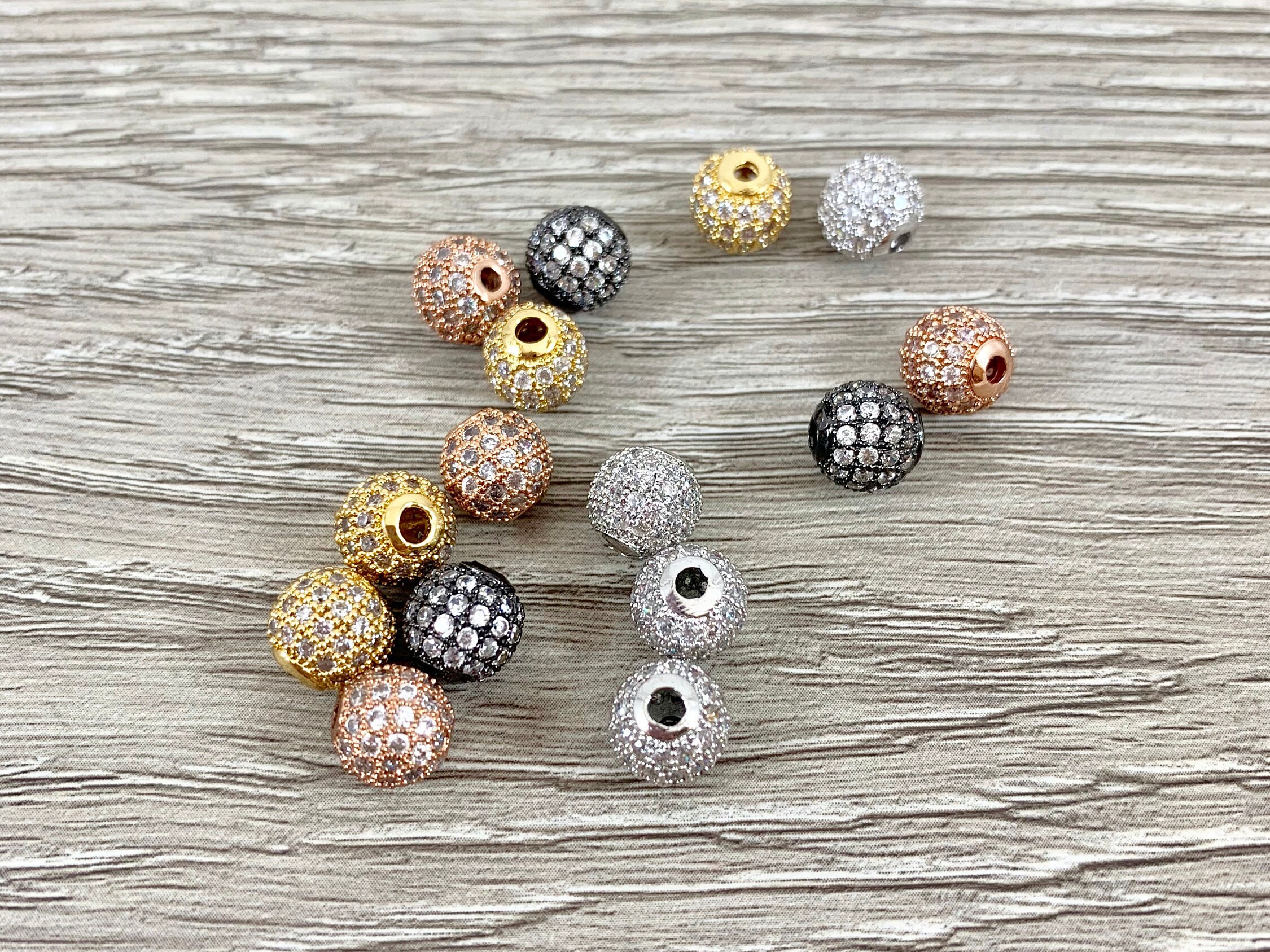 CZ Round Beads Cubic Zirconia Micro Pave Round Spacer Beads in Gold ...