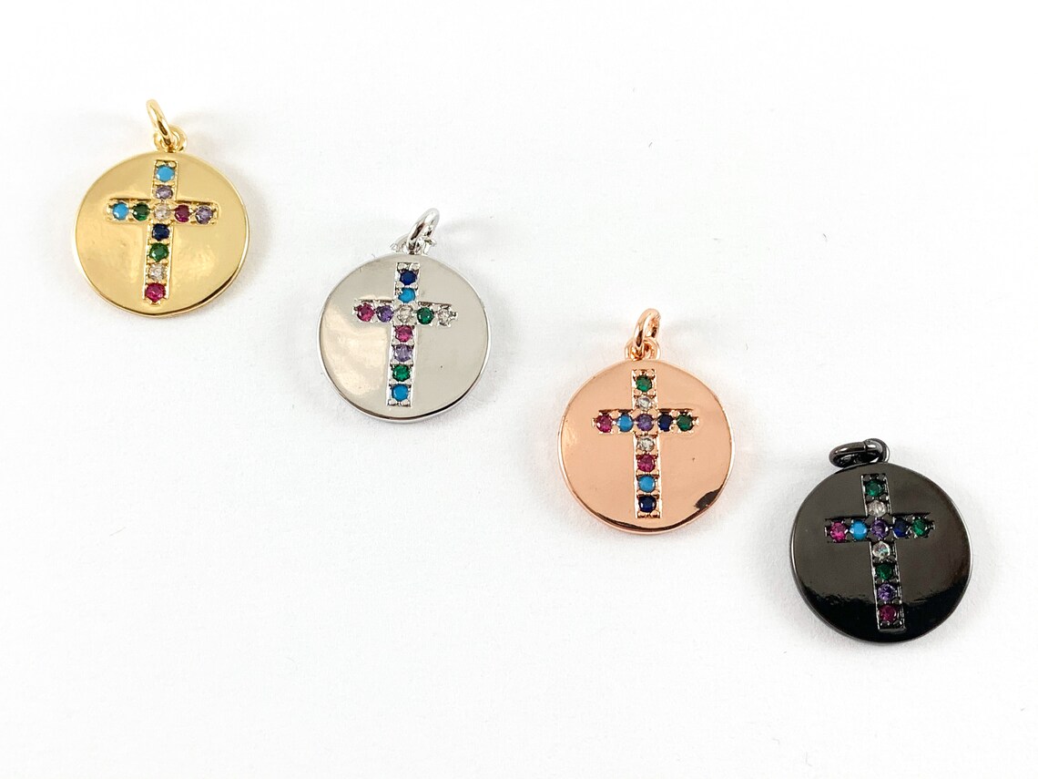 18K Gold Plated Multi Pave Cross Charms Over Brass - Etsy