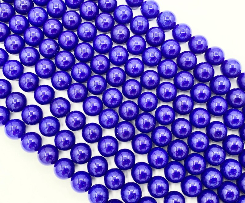 Dark Royal Blue Dyed Malaysian Jade Round Smooth Shiny Natural Stone ...