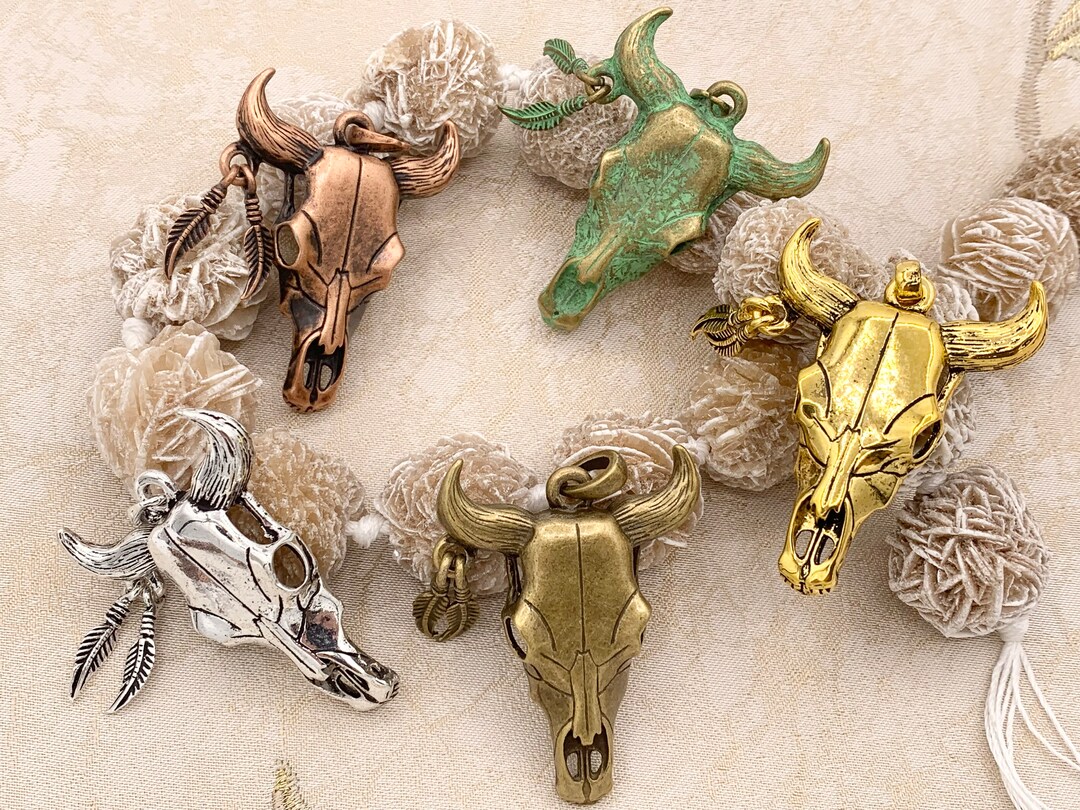 38x51mm/1.5x2 Inches Pewter Steer Head With Dangle Feather Pendants ...