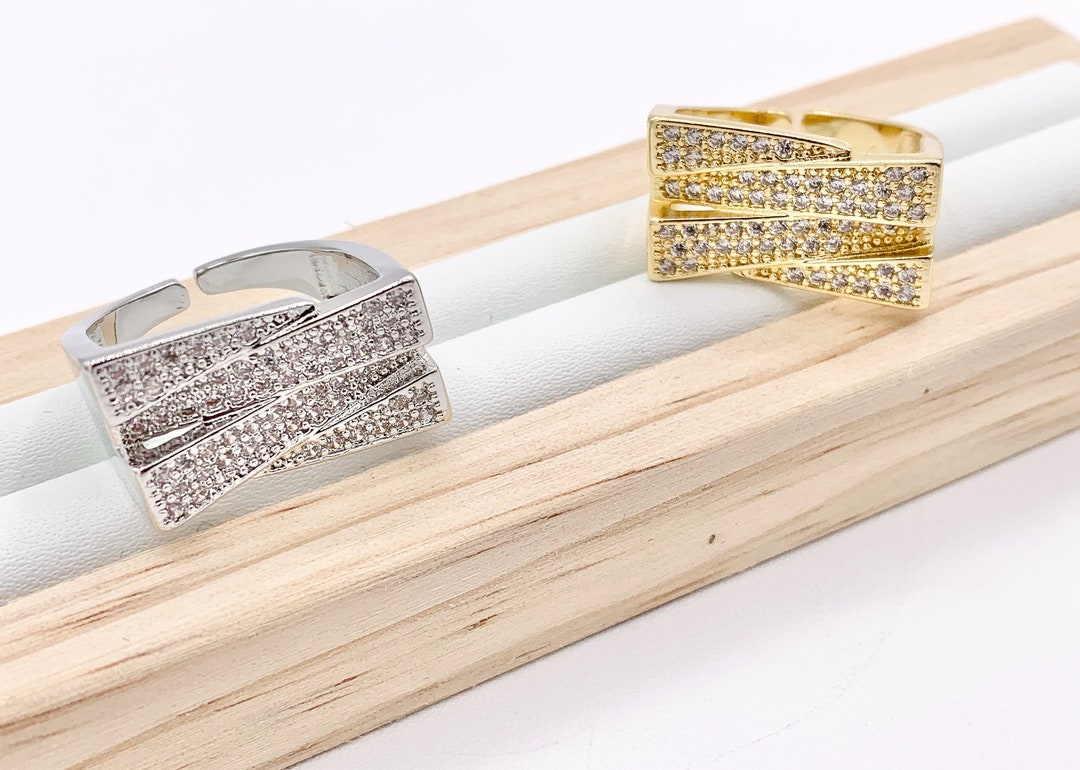 Bold Statement Zig Zag CZ Pave Ring in 18K Real Gold/platinum Plated ...