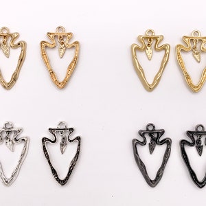25x40mm Pewter Hollow Arrowhead Pendants With Tiny Dangle Charm in Gold ...