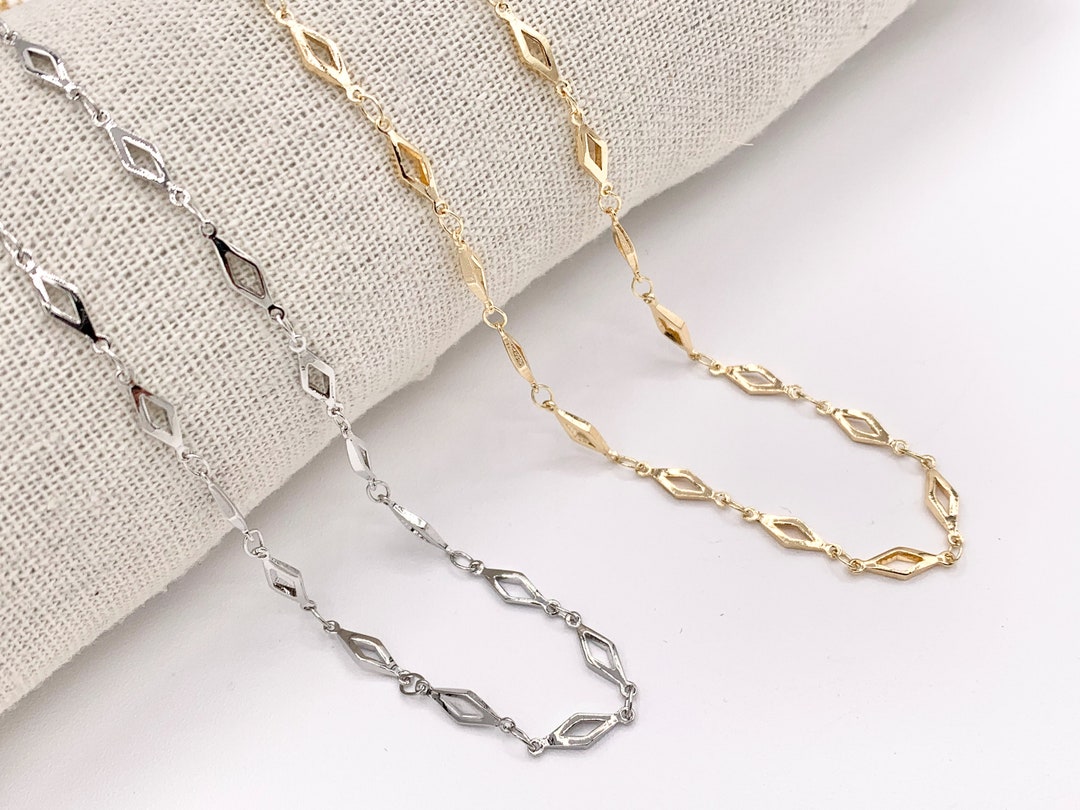 18K Gold/platinum Plated Dainty Skinny Diamond Shape Chain by the Foot ...