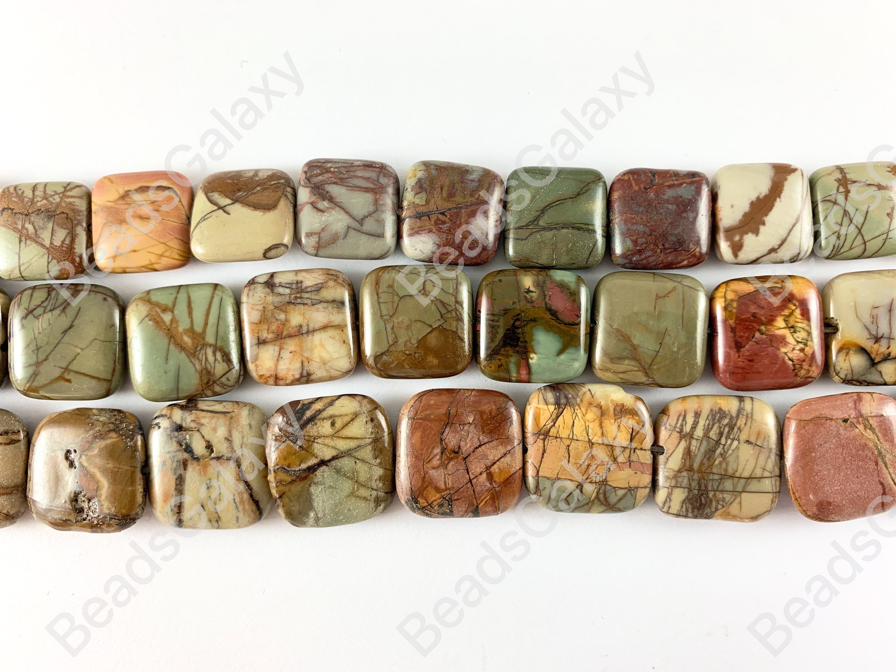 Picasso Jasper/red Creek Jasper Square Smooth Flat Natural Stone Beads ...