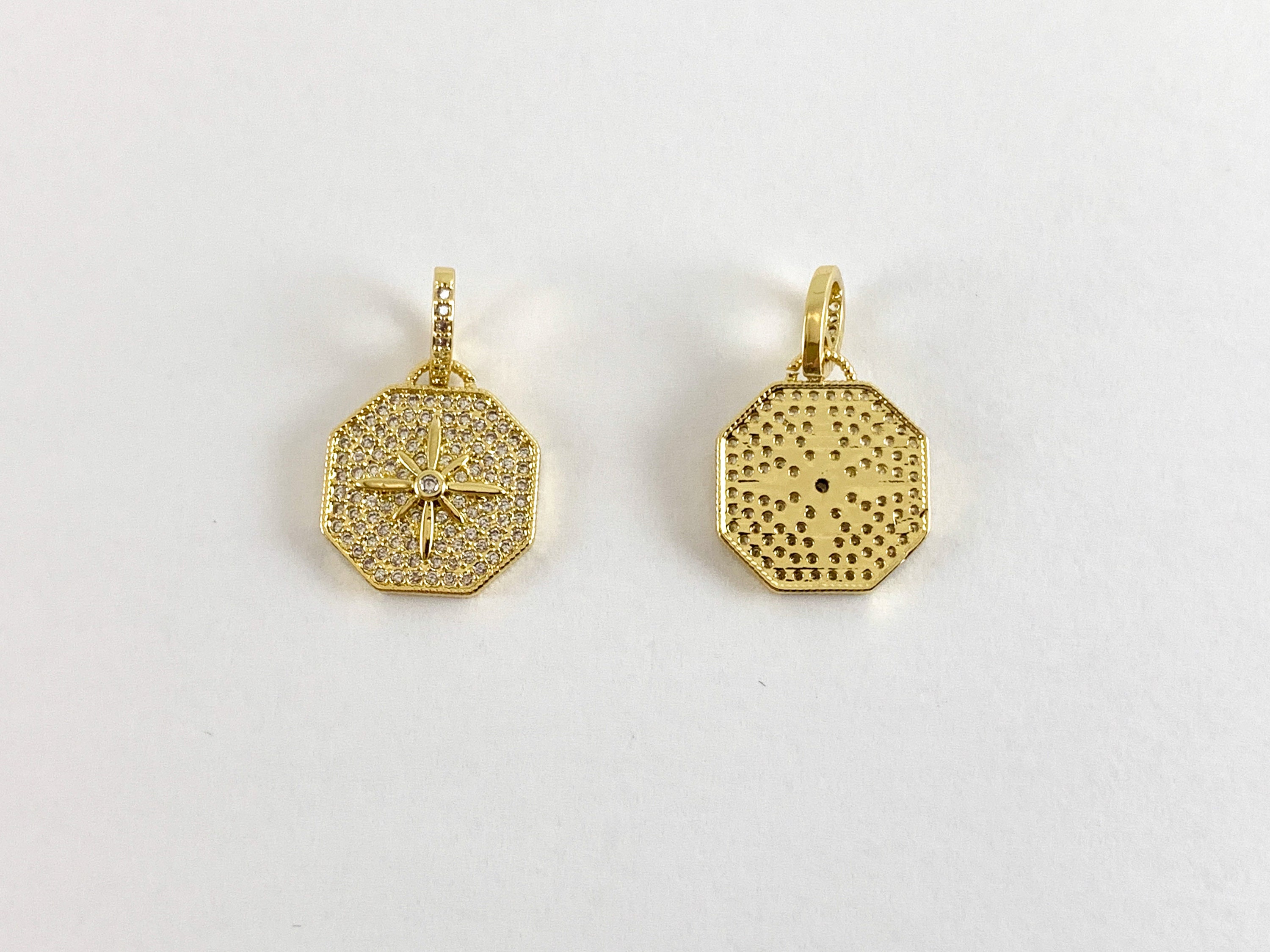 Real Gold 18K Plated Micro CZ Octagon Star Burst Pave Charm - Etsy