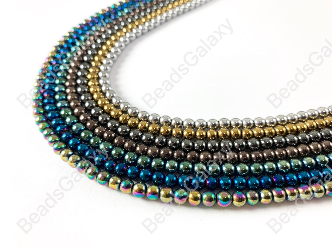 Smooth 4mm Natural Hematite Round Energy Beads Around 15"-16" Metallic ...