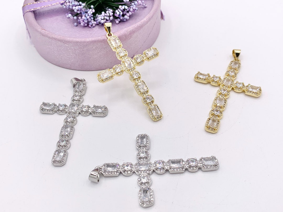 Whimsical Bedazzle Gold Cross Pendants With Beautiful CZ Pave in 18K ...