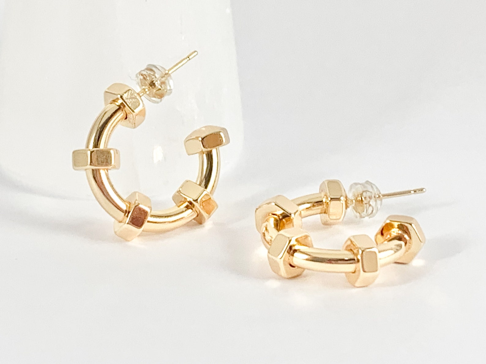 Screw Nut Bolt Style Earring Hoops in 18K Gold Plated Copper - Etsy