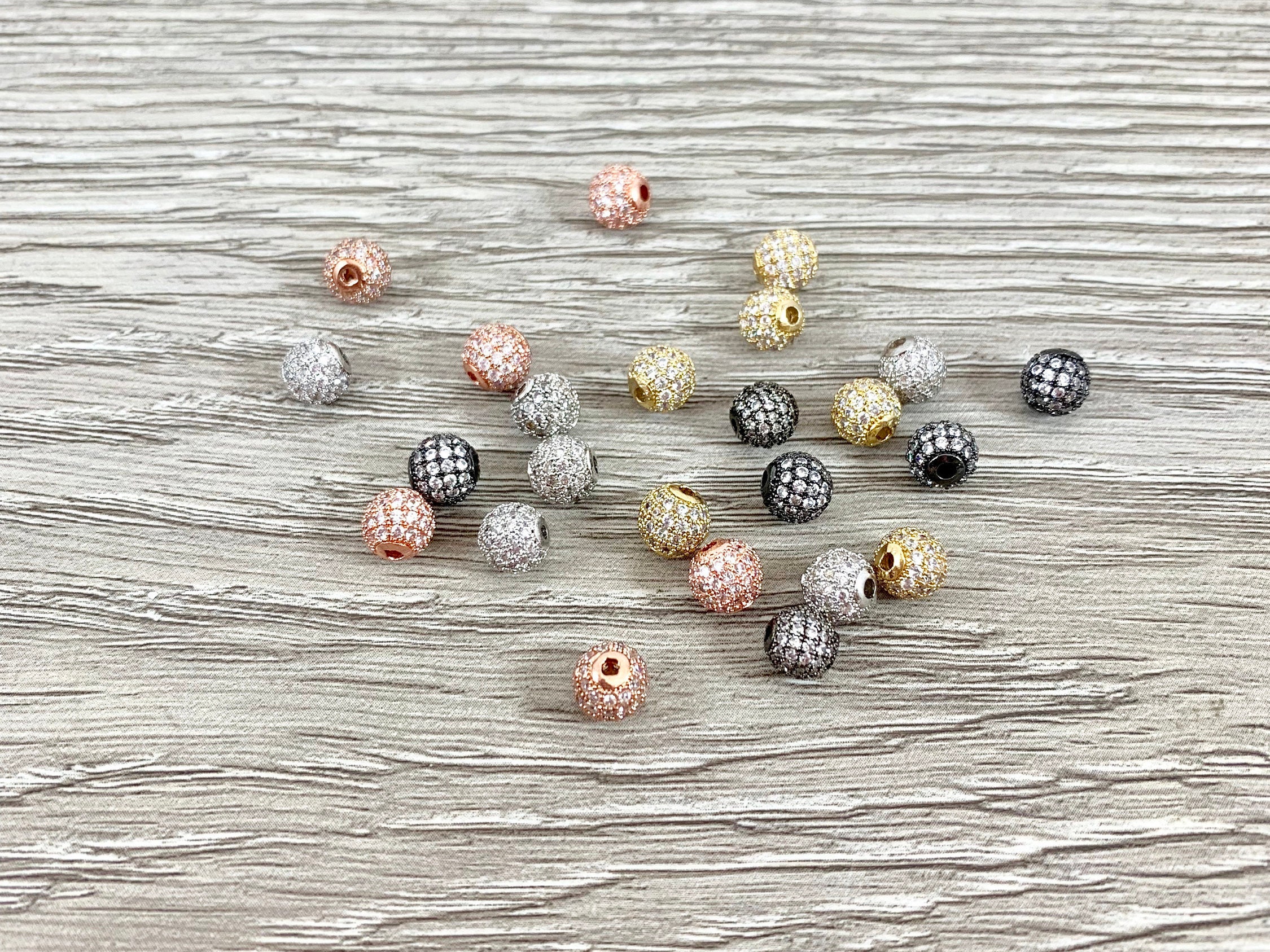 CZ Round Beads Cubic Zirconia Micro Pave Round Spacer Beads in Gold ...