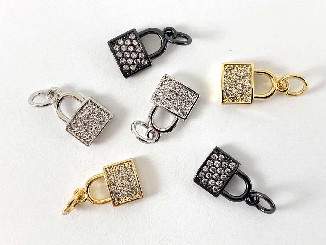 Real Gold 18K Plated CZ Pave Lock Charms Over Brass - Etsy