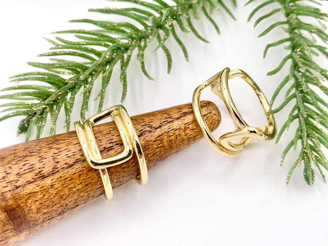 Rectangle Overlap Ring in 18K Gold Plated Copper - Etsy