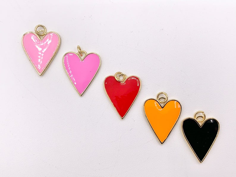 Enamel Heart Charm Pendants in 18K Gold Plated Over Copper Pink Orange ...