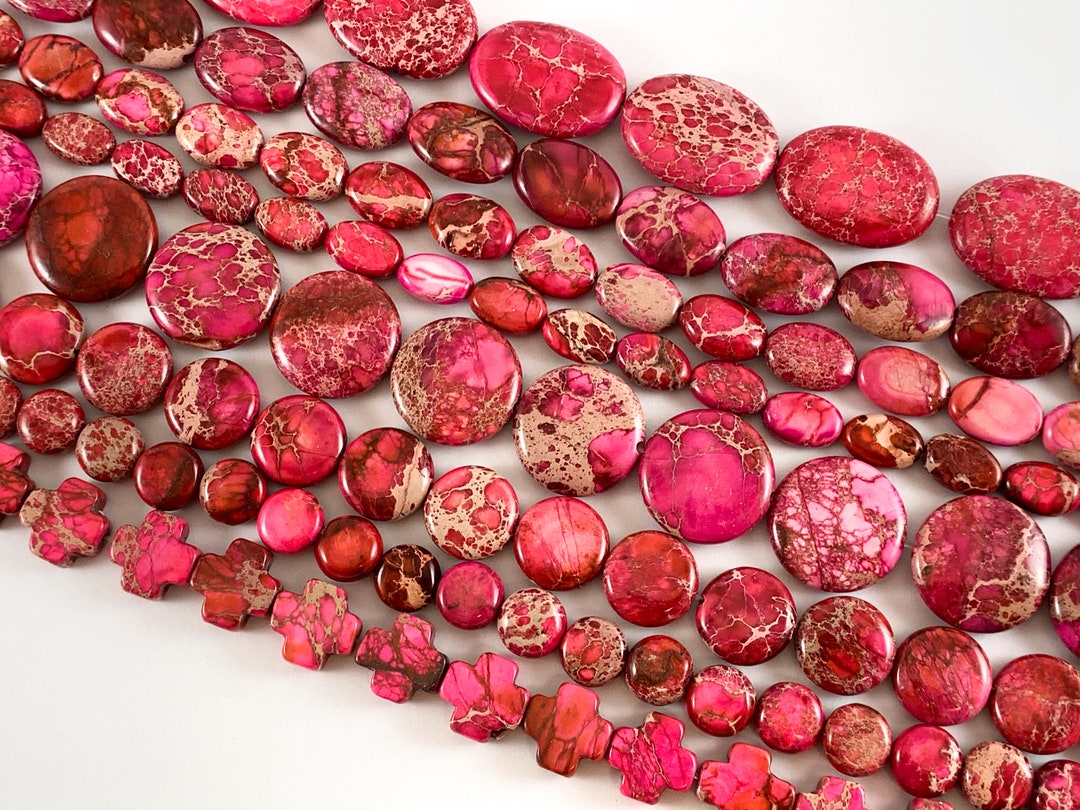 Dyed Hot Pink Variscite/sea Sediment/impression Jasper Flat Beads Oval ...