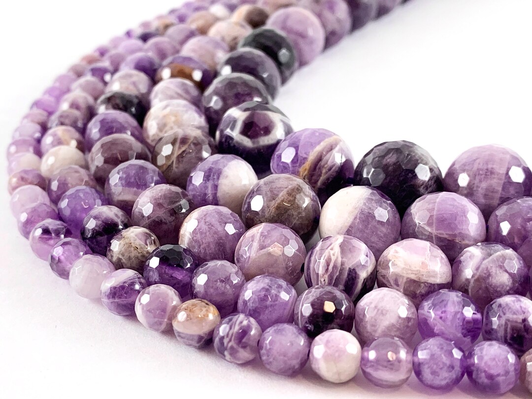 Dog Teeth Amethyst Round Shiny Faceted Natural Gemstone Beads 15"- 16 ...