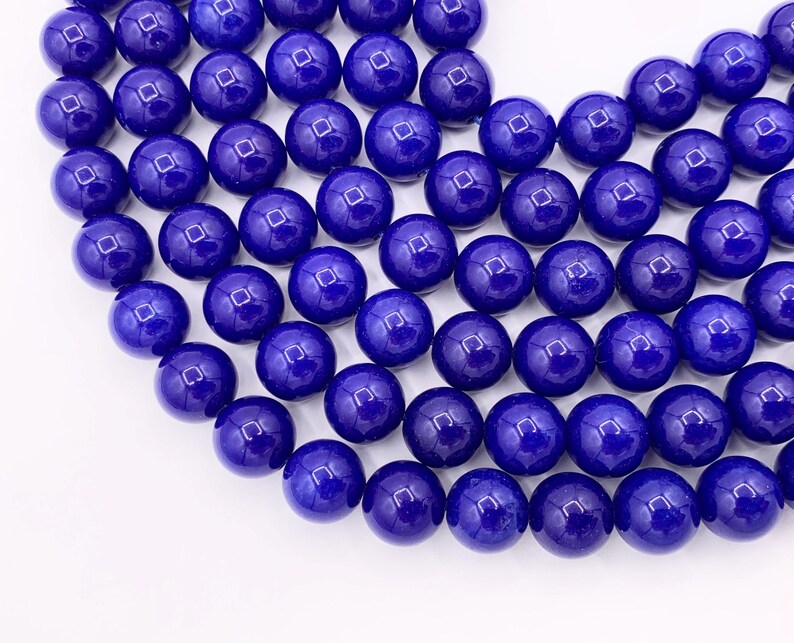 Dark Royal Blue Dyed Malaysian Jade Round Smooth Shiny Natural Stone ...