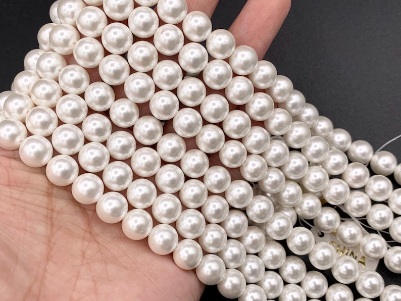 White Shell Pearl Smooth Round Beads Pearl Powder Coated Shell Beads ...