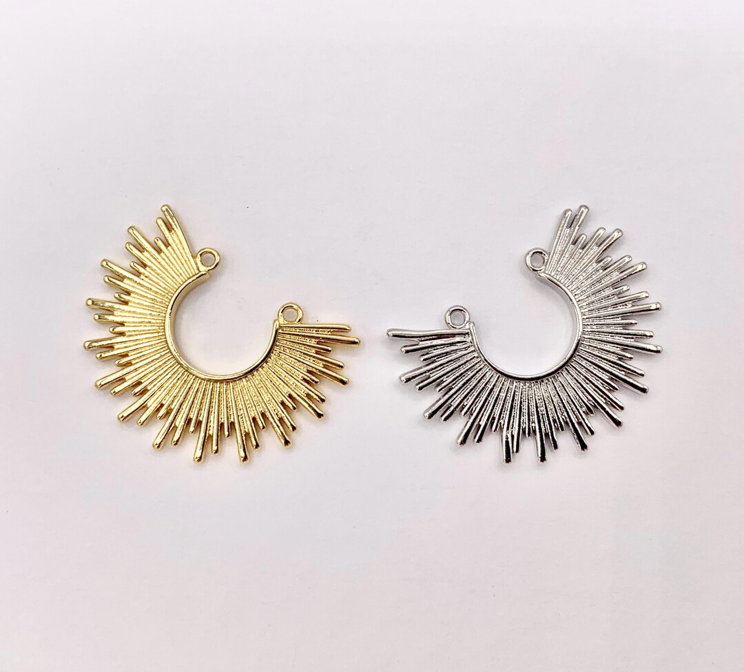 Real Gold/silver 18K Plated Sunburst Sun Burst Spiky Circle Top Drilled ...