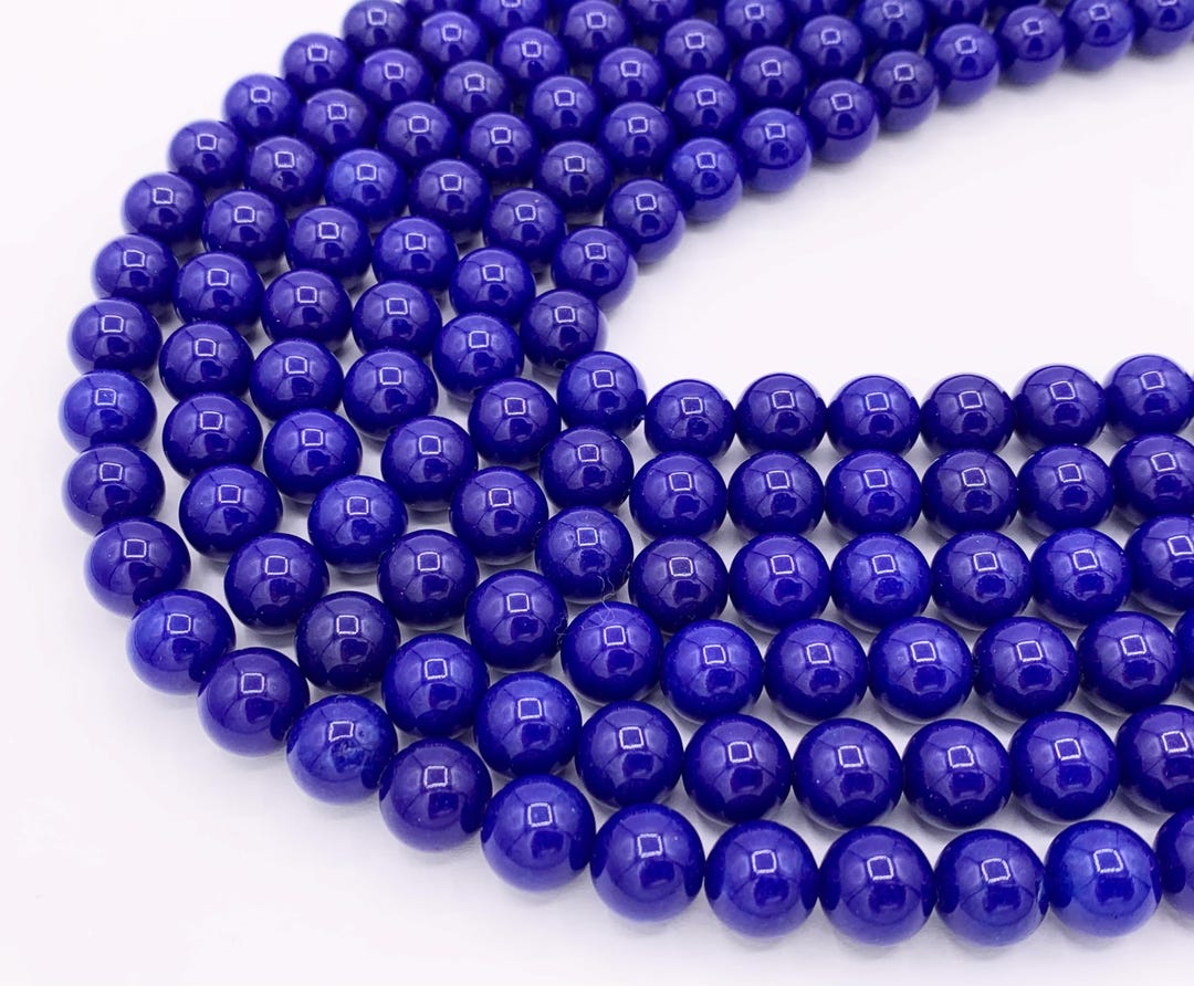 Dark Royal Blue Dyed Malaysian Jade Round Smooth Shiny Natural Stone ...