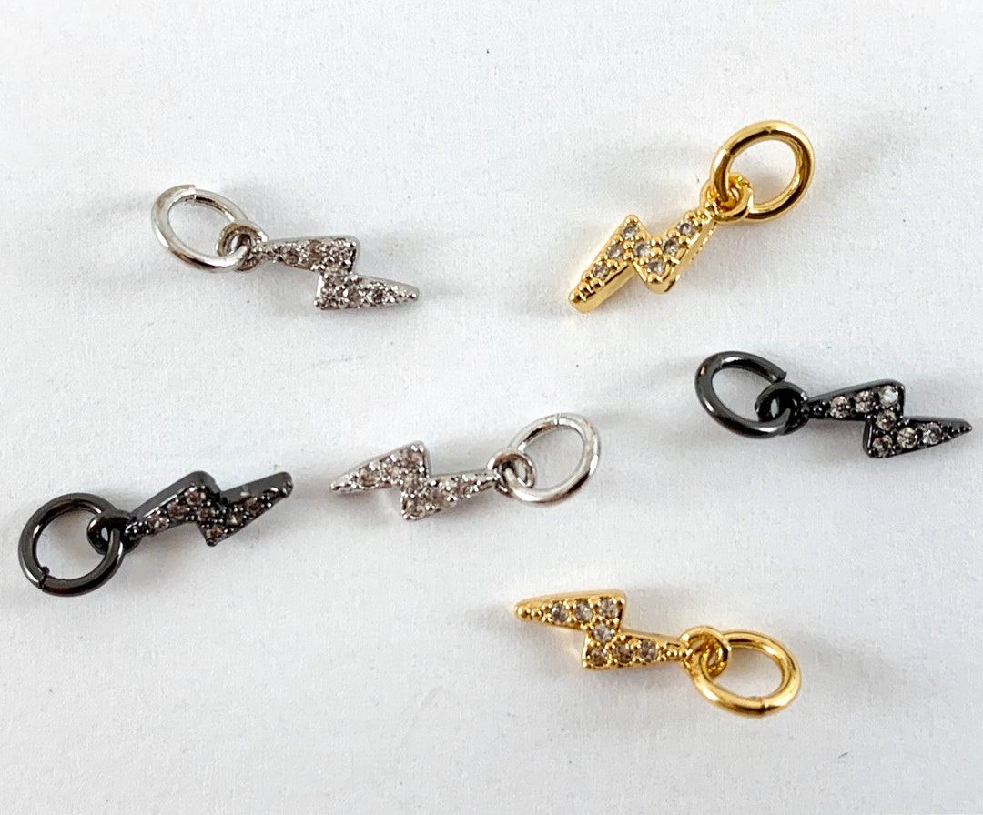 Tiny Lightning Bolt Charms | Real Gold 18K Plated CZ Pave Cubic ...