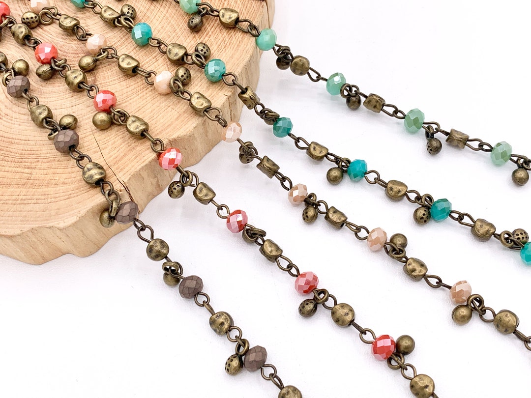 Vintage Dangle Crystal Rondelle Faceted Rosary Style Beaded Chain With ...