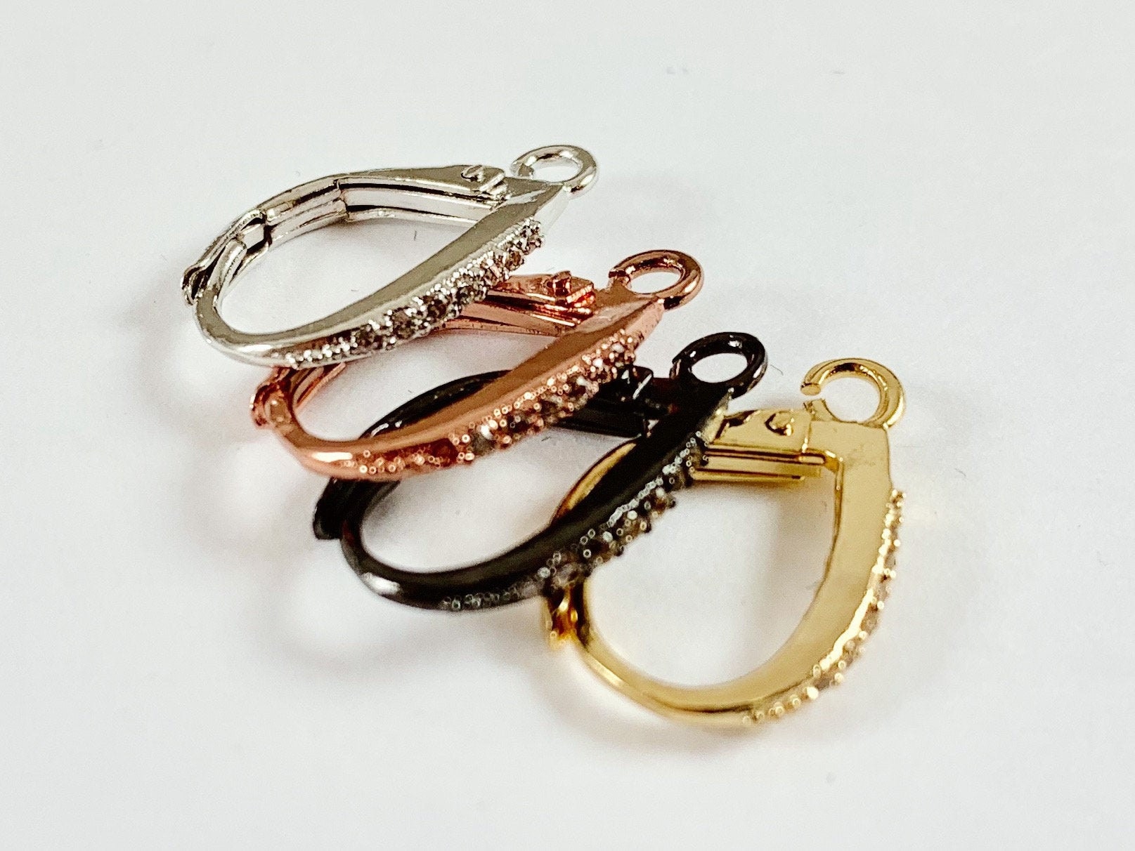 Real Gold Plated Pave Lever Back Earring Closure Over Brass - Etsy