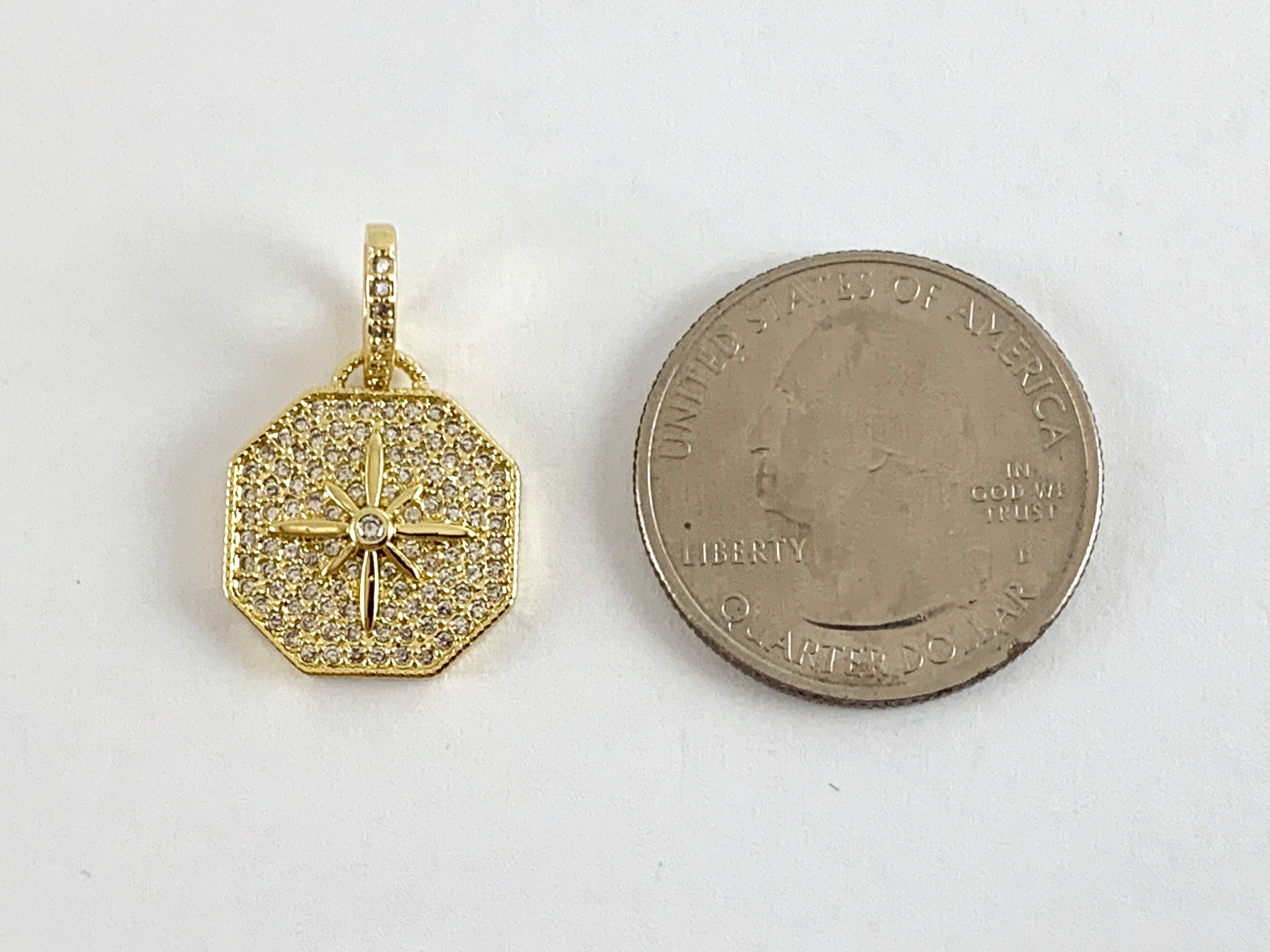 Real Gold 18K Plated Micro CZ Octagon Star Burst Pave Charm - Etsy