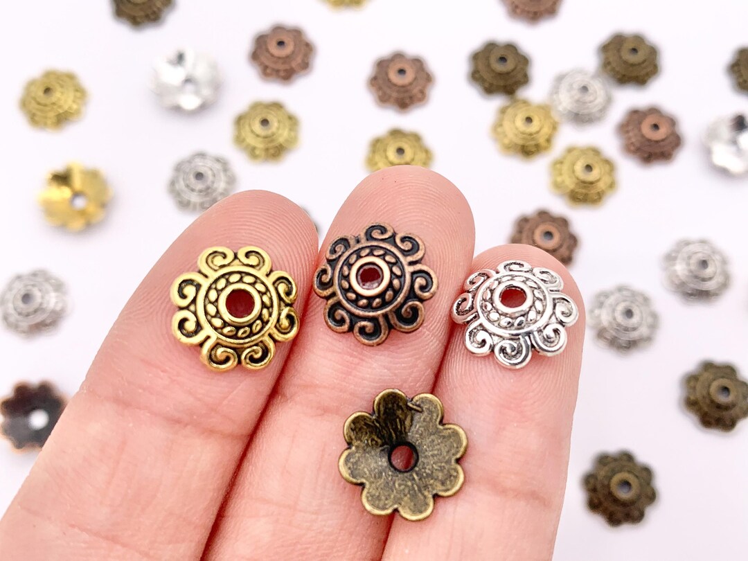 10mm Pewter Swirl Bead Caps Cute Space Beads in Gold, Silver, Copper ...