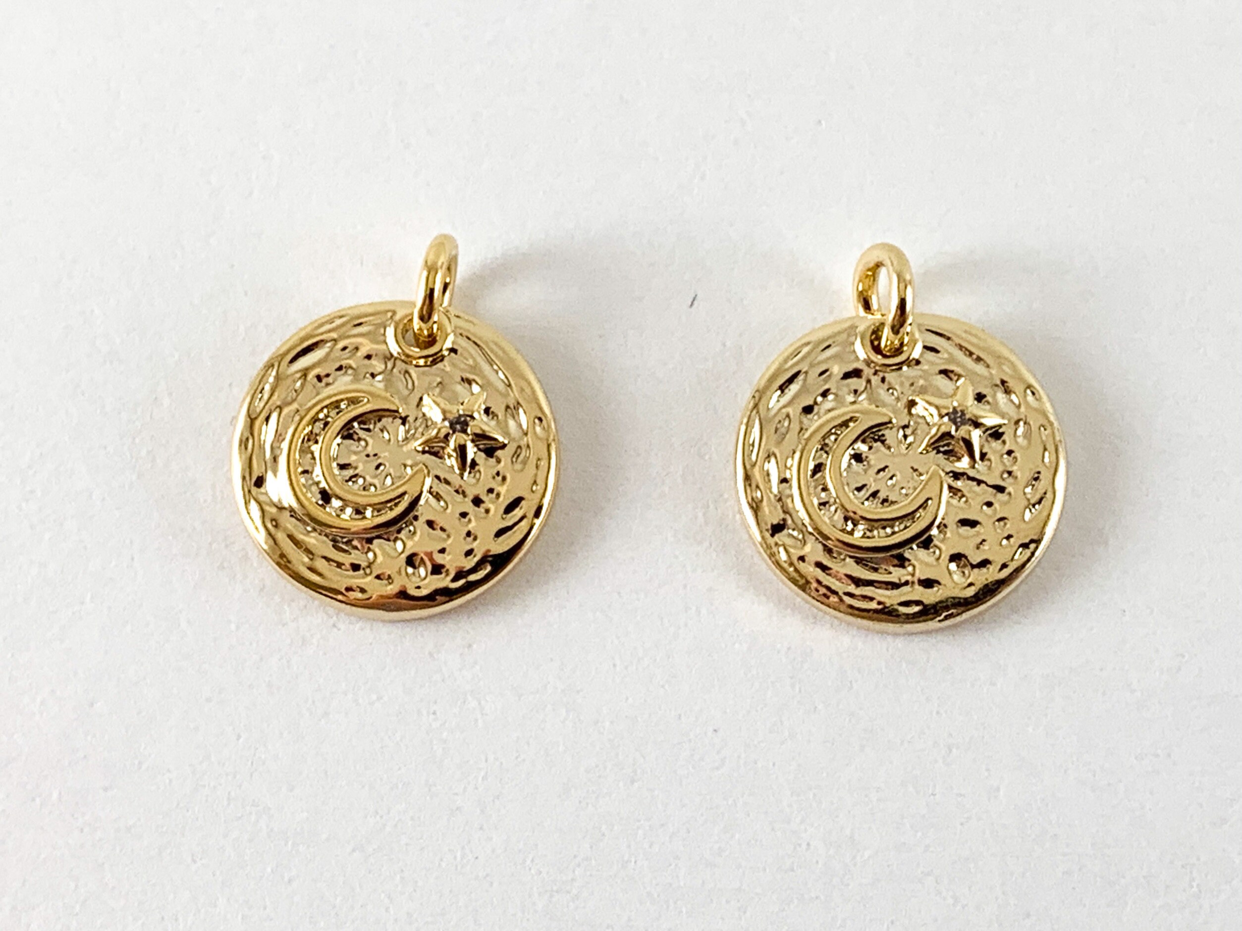Real Gold 18K Plated Micro CZ Moon Crescent & Star Coin Pave - Etsy