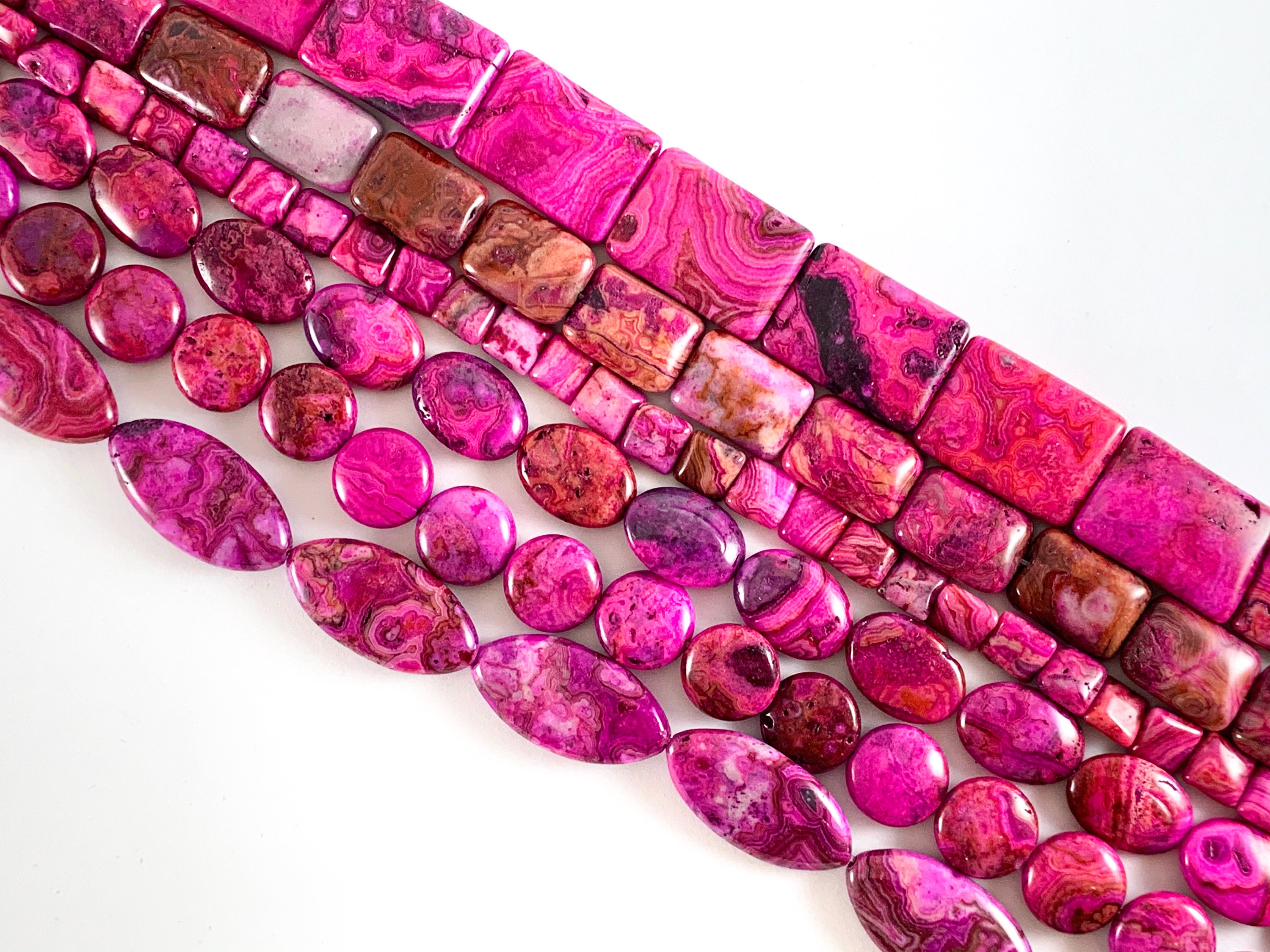 High Quality Dyed Hot Pink Crazy Lace Agate Natural Stone in Rectangle ...