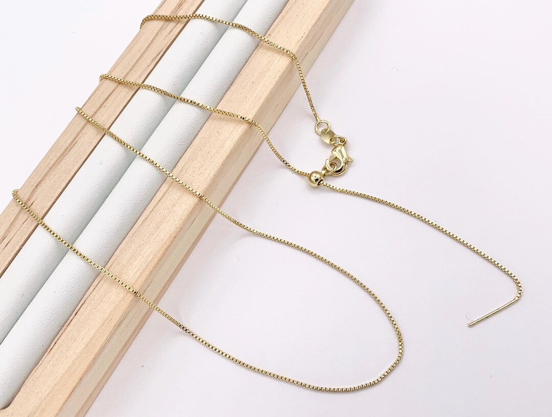 Delicate Box Chain Necklace With Slider Gold Plated Dainty Minimalist ...