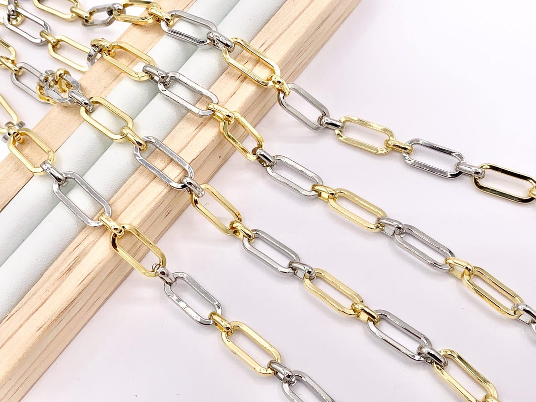 2 Tone Paperclip Chain With Circle Links in Real 18K Gold/platinum ...