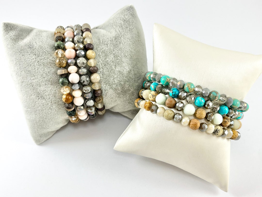 6mm Assorted Stone With Crystals Stretchy Bracelets Picture Jasper ...