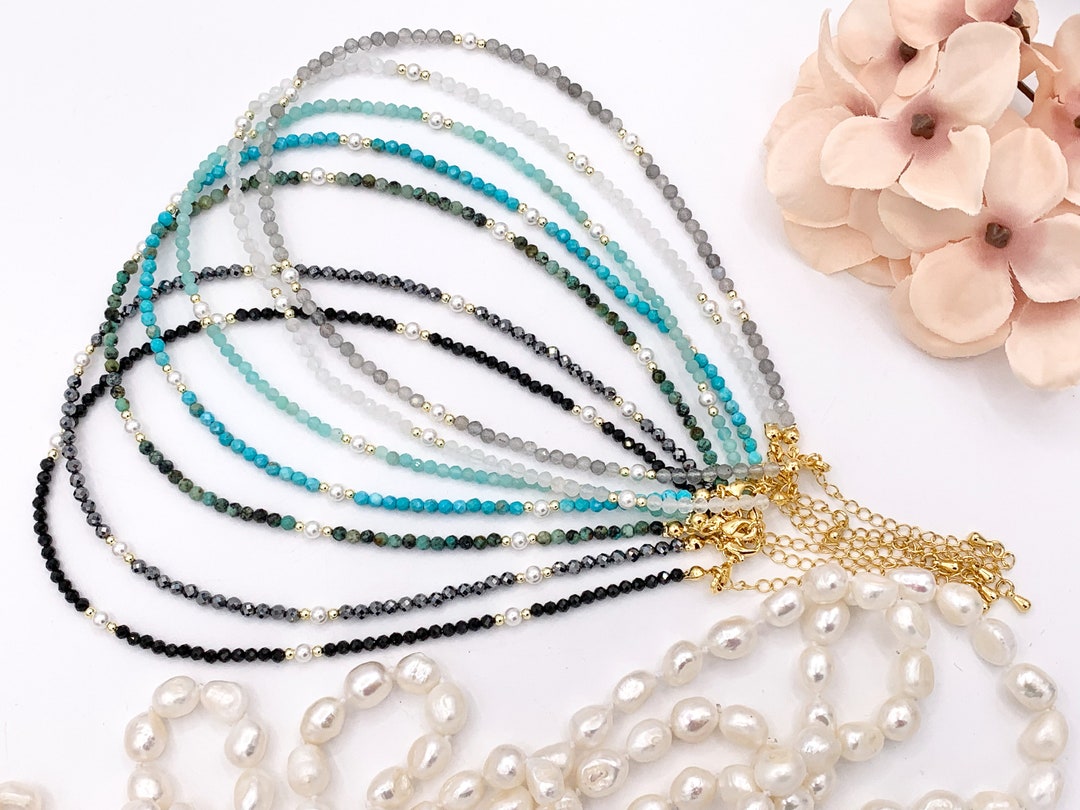 Delicate Assorted Stone Chokers 18K Gold Plated Hematite With Pearls ...