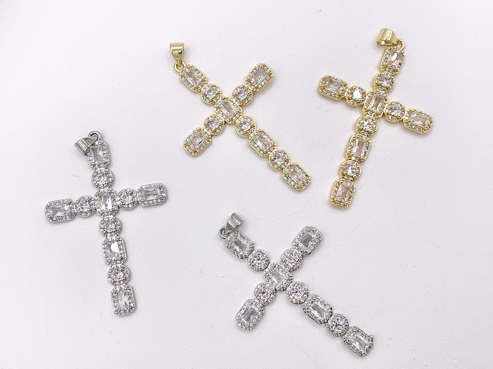 Whimsical Bedazzle Gold Cross Pendants With Beautiful CZ Pave in 18K ...
