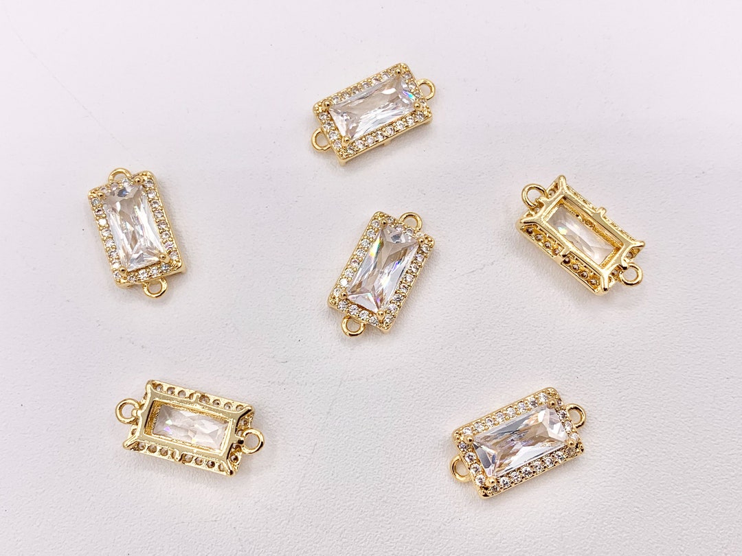 18K Gold Plated CZ Pave Rectangle Connector Over Copper - Etsy