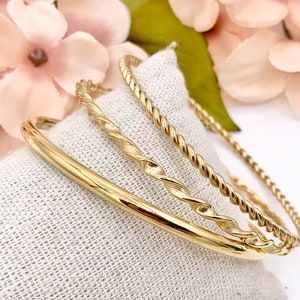 8 " Stainless Steel Round Plain and Twisted Roped Close Bangles in 18K ...