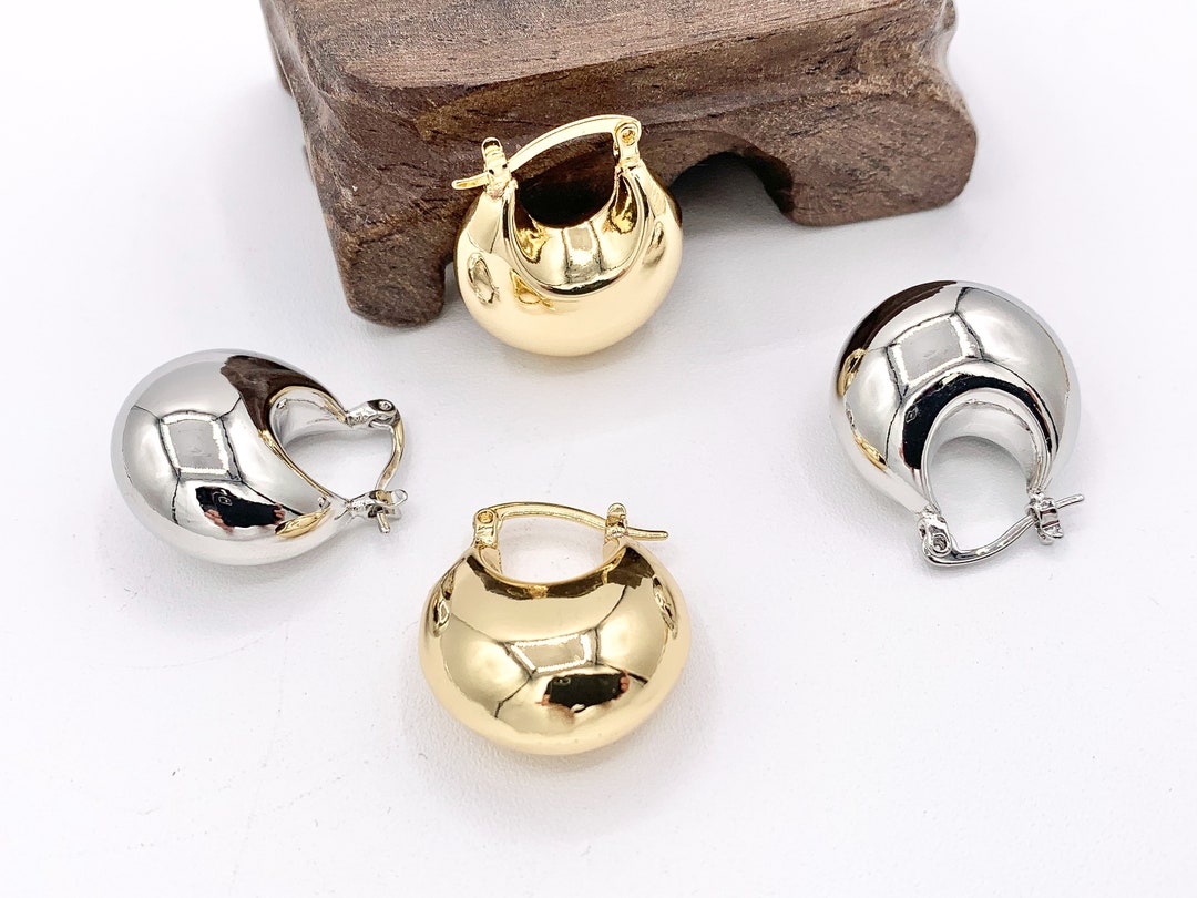 Puffy Latch Back 20mm Small Hoops in 18K Gold or Silver Plated Copper ...