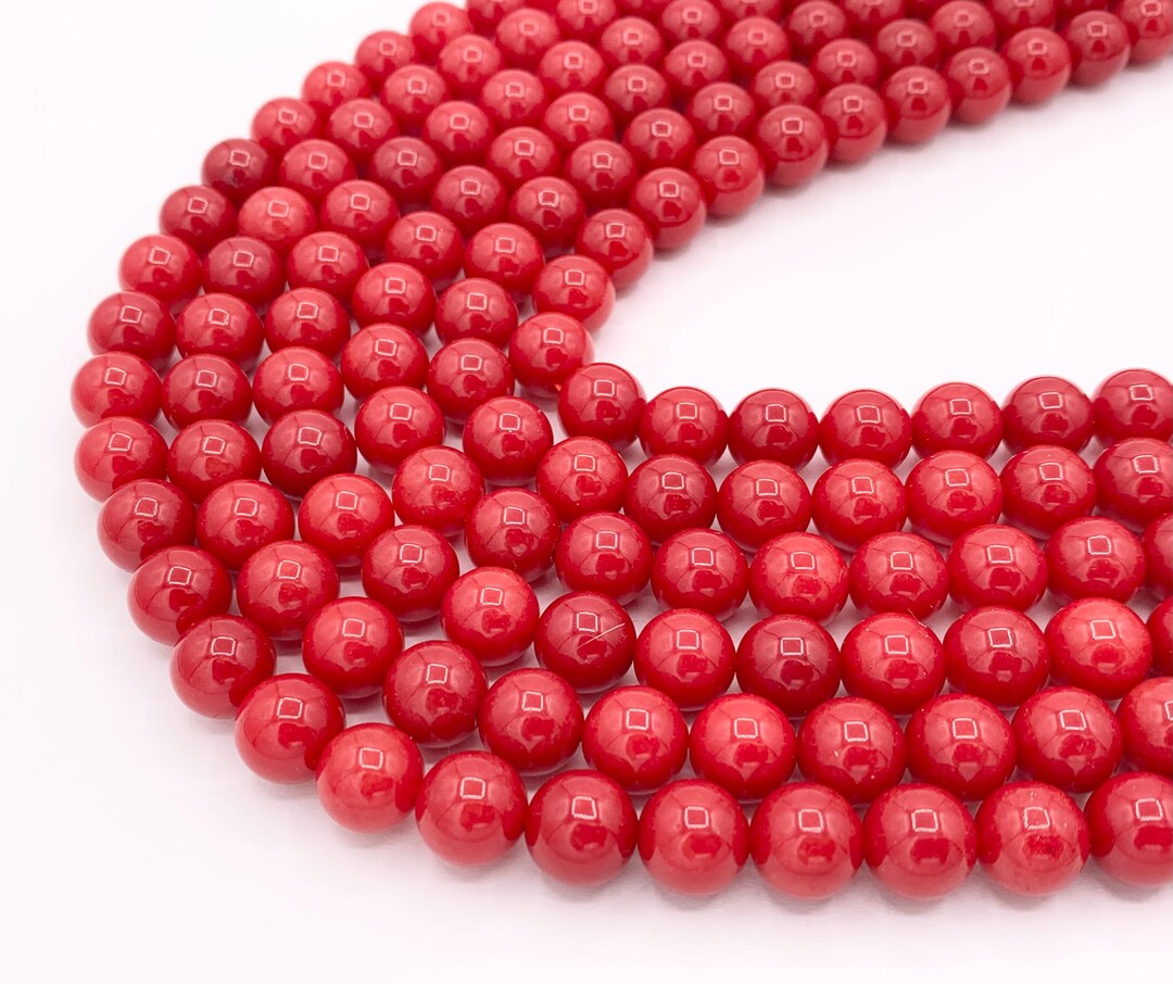 Red Dyed Malaysian Jade Round Smooth Shiny Natural Stone Beads ...