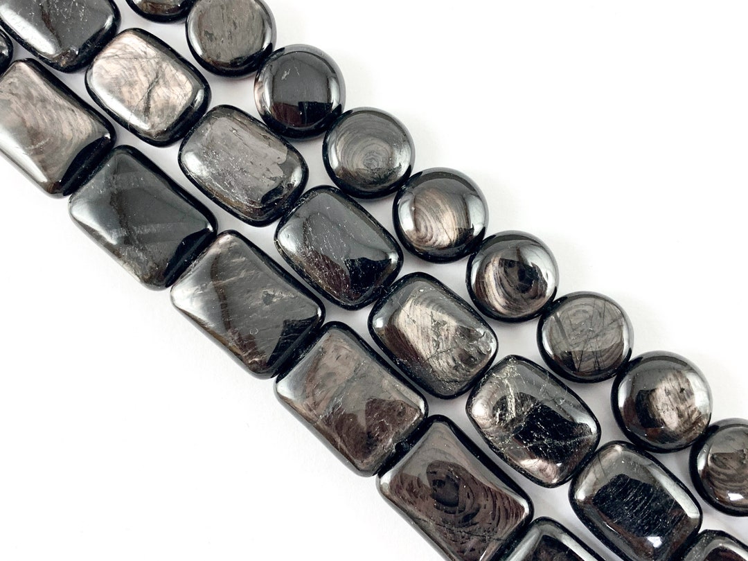 Natural Hypersthene Black Color Natural Stone in Coin and Rectangle ...