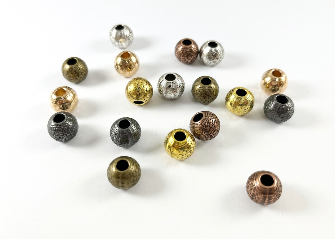 Pewter Textured Round Bead Brushed Hammered Spacer Beads Large Hole ...